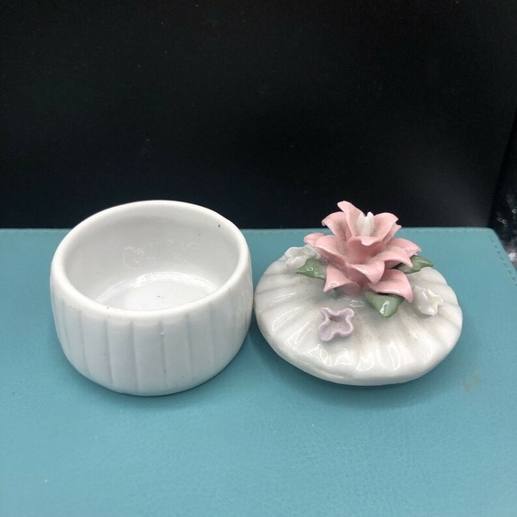vintage trinkets | Accents | Vtg Round Ceramic Pink Flower Trinket Ring ...
